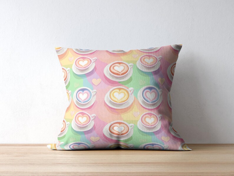 Rainbow Coffee Heart Seamless Pattern | Watercolor Coffee Digital Paper ...
