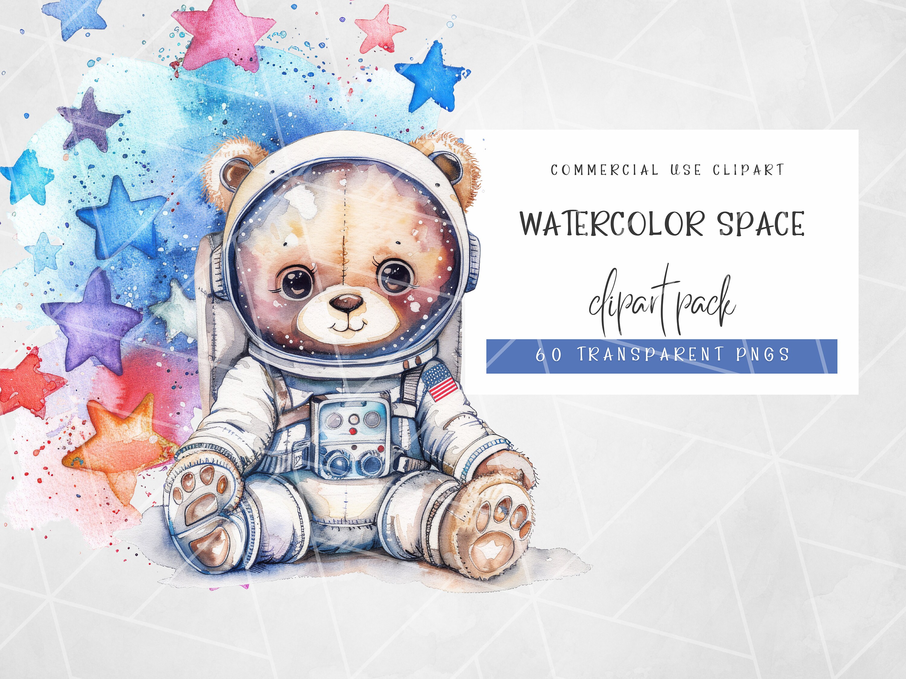 Space Kawaii Watercolor Clipart | Watercolor Planets Clipart | Sun ...