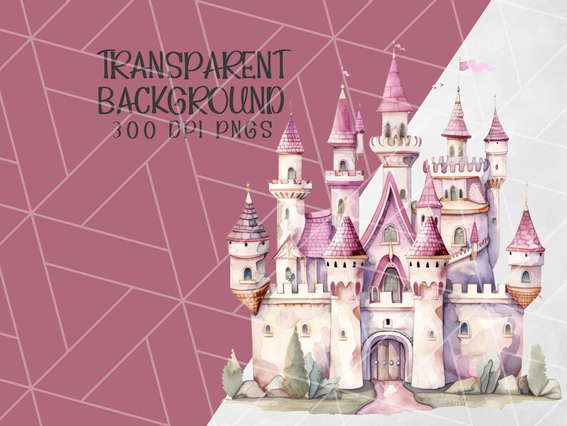 Watercolor Pink Castle PNG | Princess Clipart | Fairytale Clipart ...
