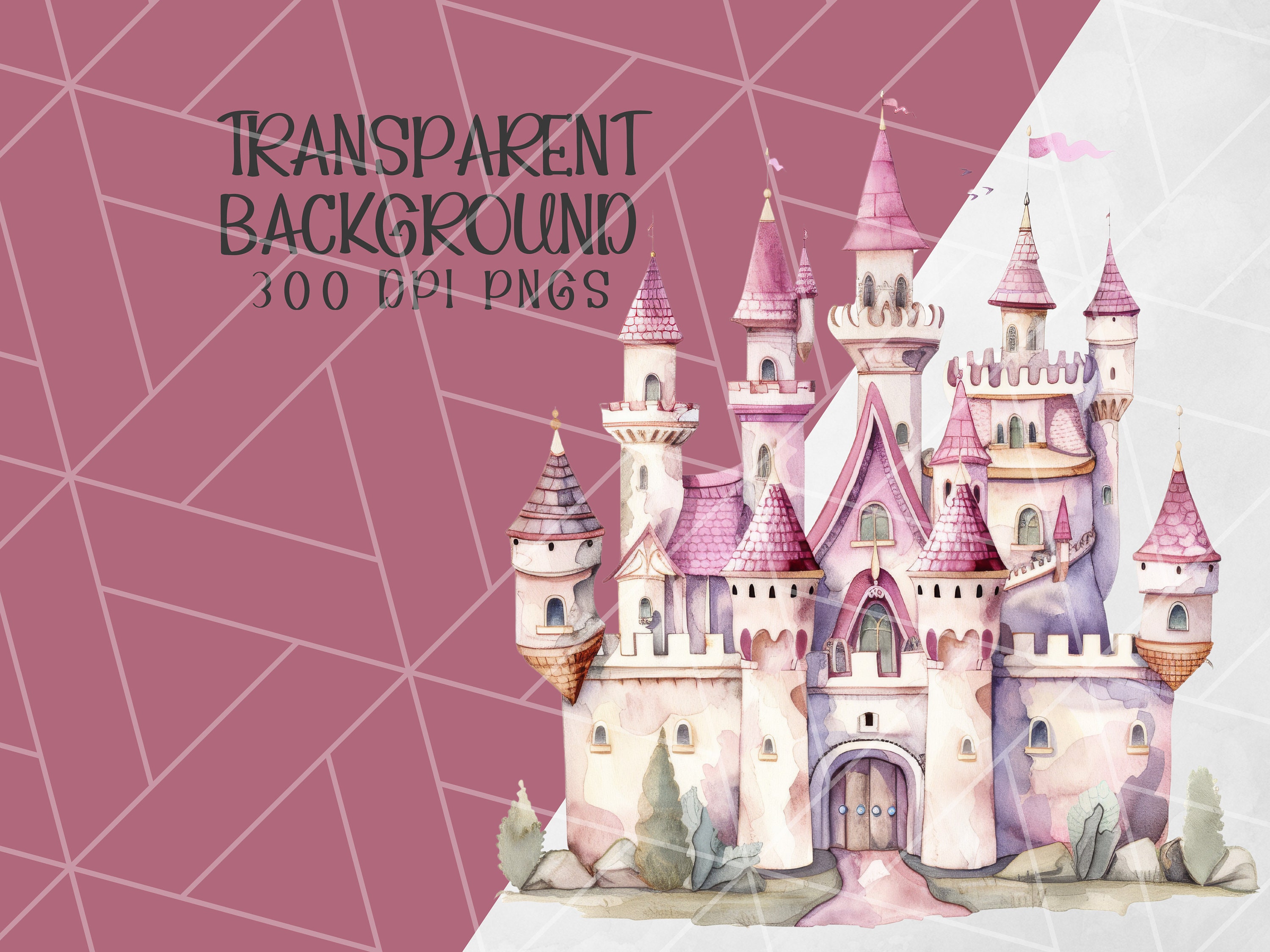 Watercolor Pink Castle PNG | Princess Clipart | Fairytale Clipart ...