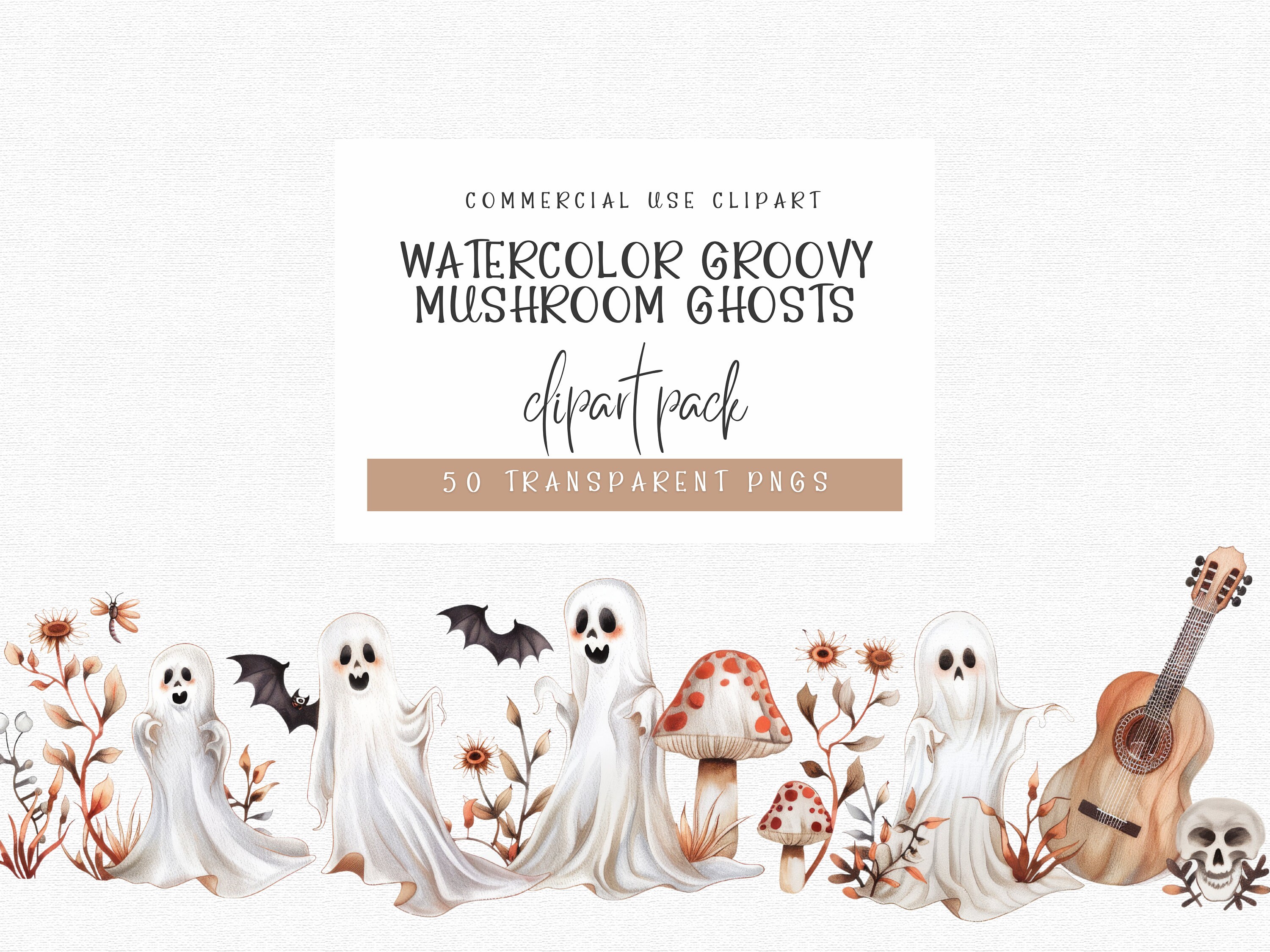 Groovy Ghosts Watercolor Clipart | Watercolor Mushroom Clipart ...