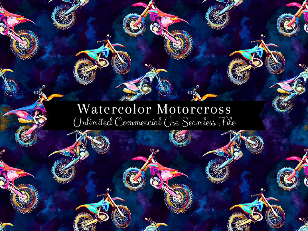 Watercolor Motorcross Seamless Print | Motorcycle Seamless Pattern ...