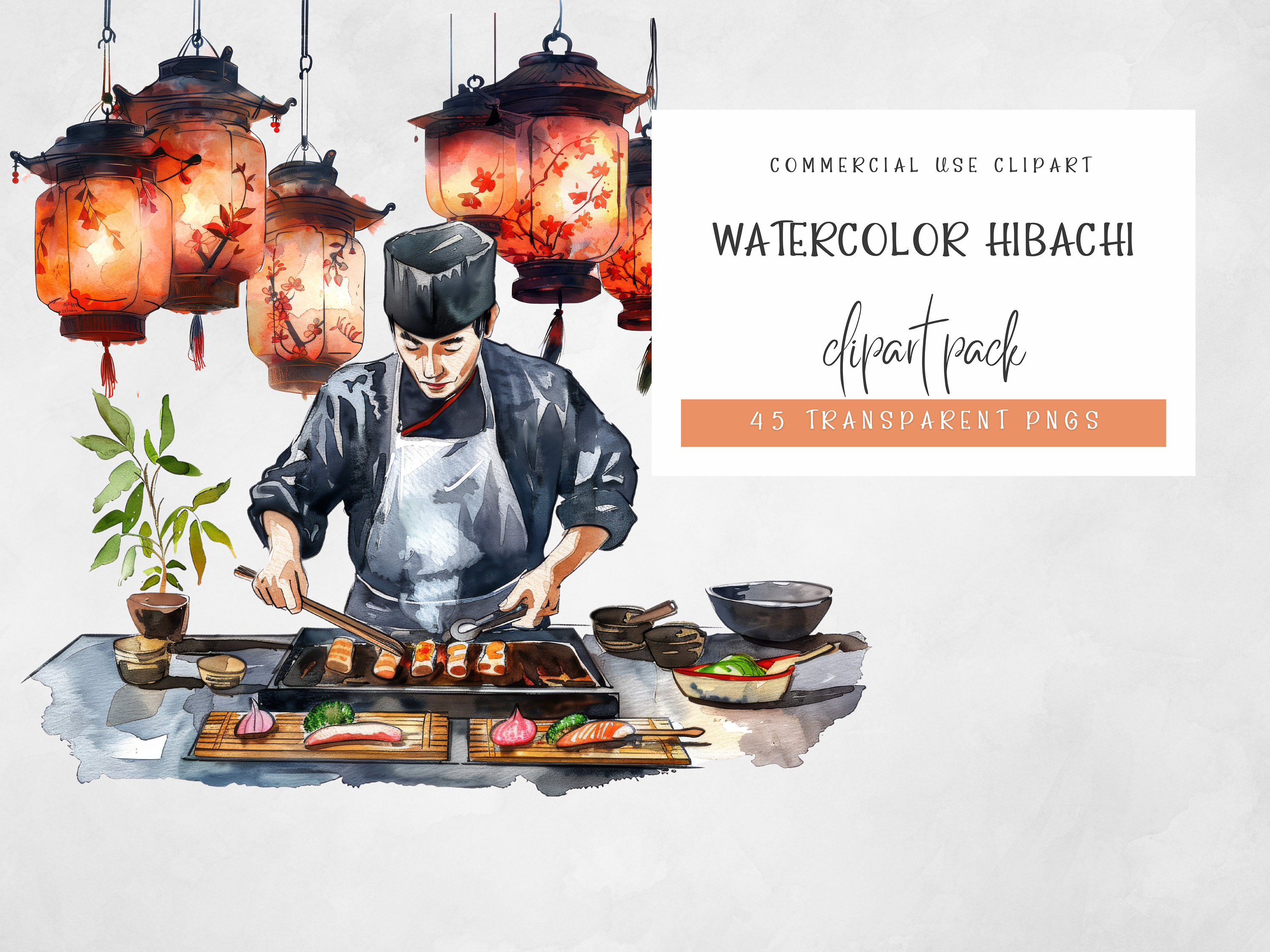 Watercolor Hibachi Clipart | Commercial Use | Hibachi Party Png ...