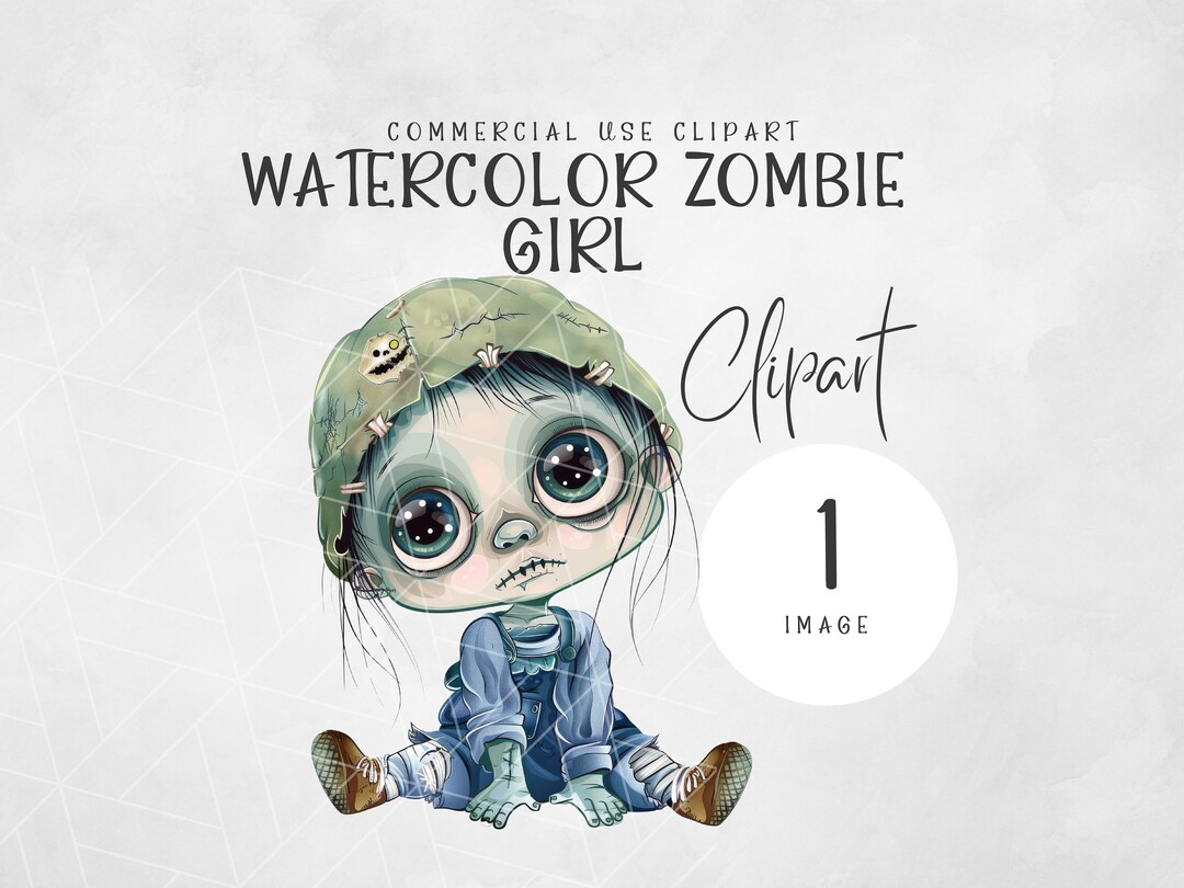 Watercolor Little Zombie Girl Clipart | Halloween Watercolor Baby ...