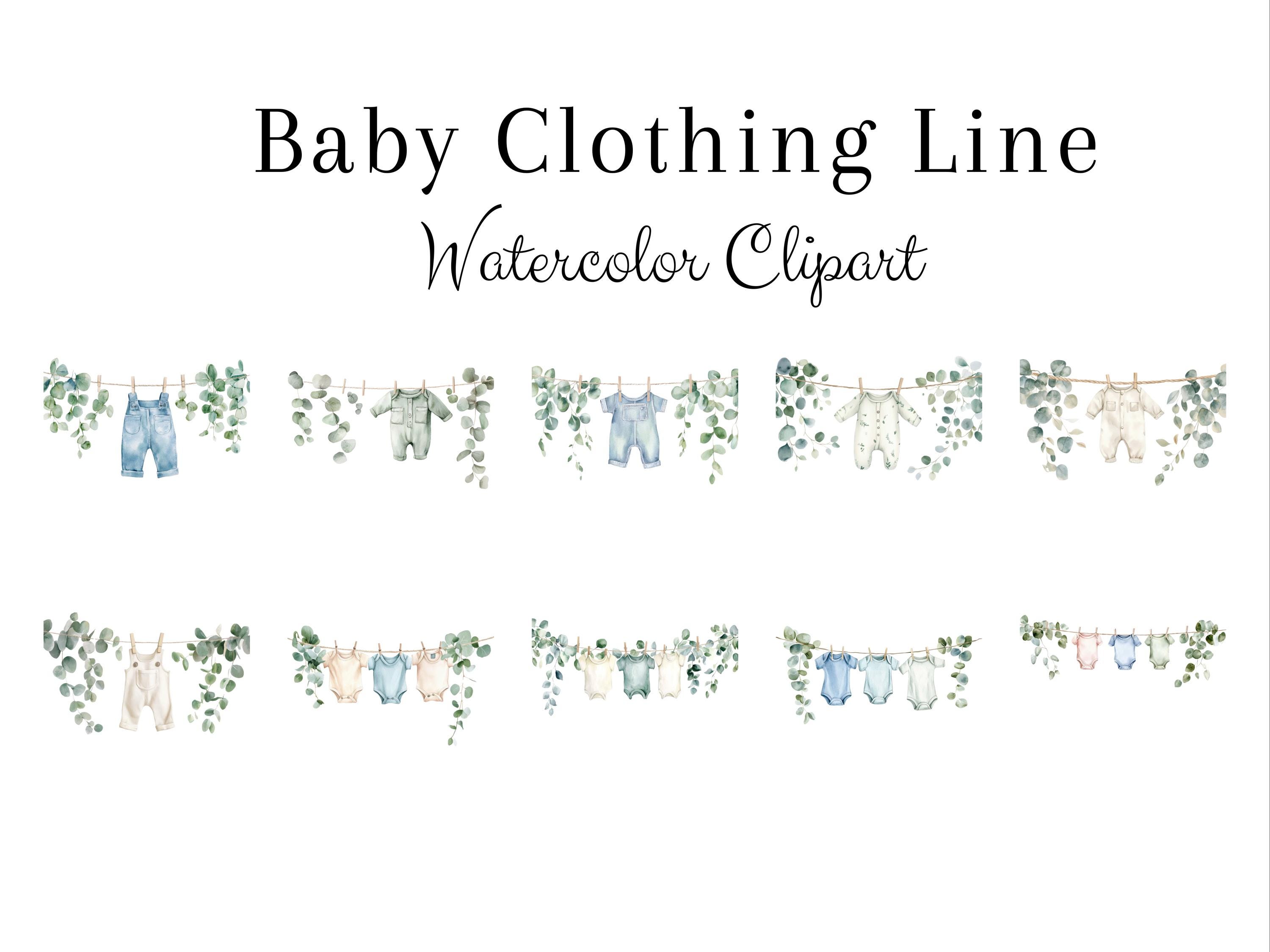 Baby Clothes Line Clipart | Watercolor Newborn Clothesline Art | Baby ...