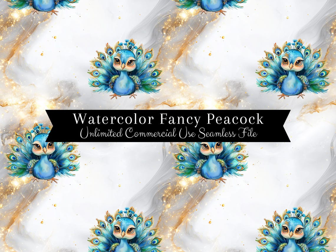 Baby Peacock Seamless Pattern | Watercolor Peacock Digital Paper ...