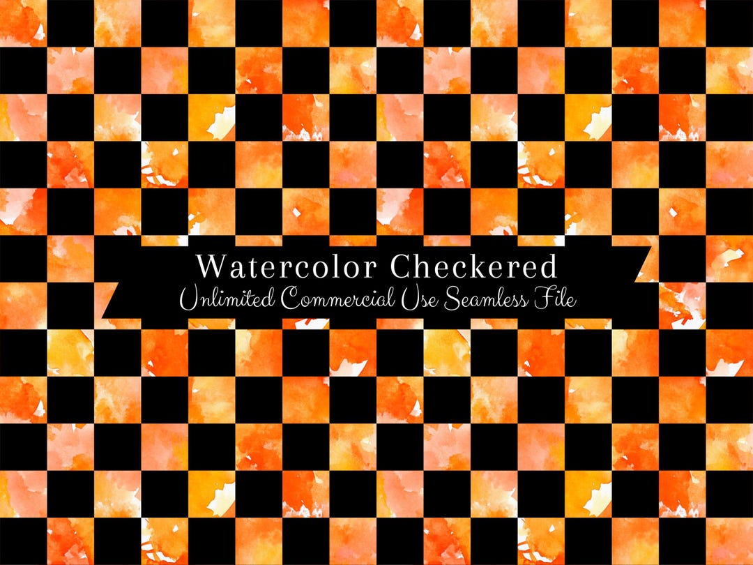 Watercolor Orange Checkered Seamless Print | Checker Seamless Pattern ...