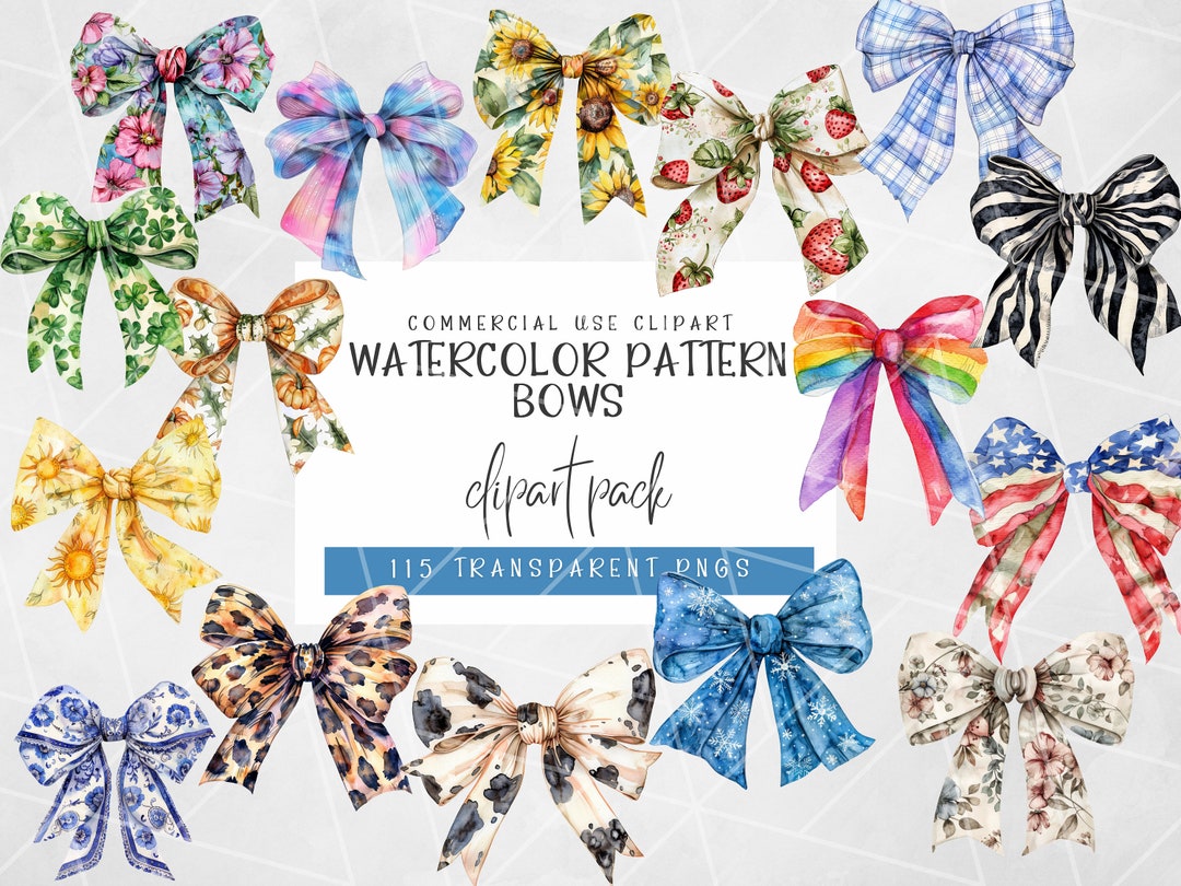 Watercolor Coquette Pattern Bow Clipart | Pink Coquette Bow PNG Clipart ...
