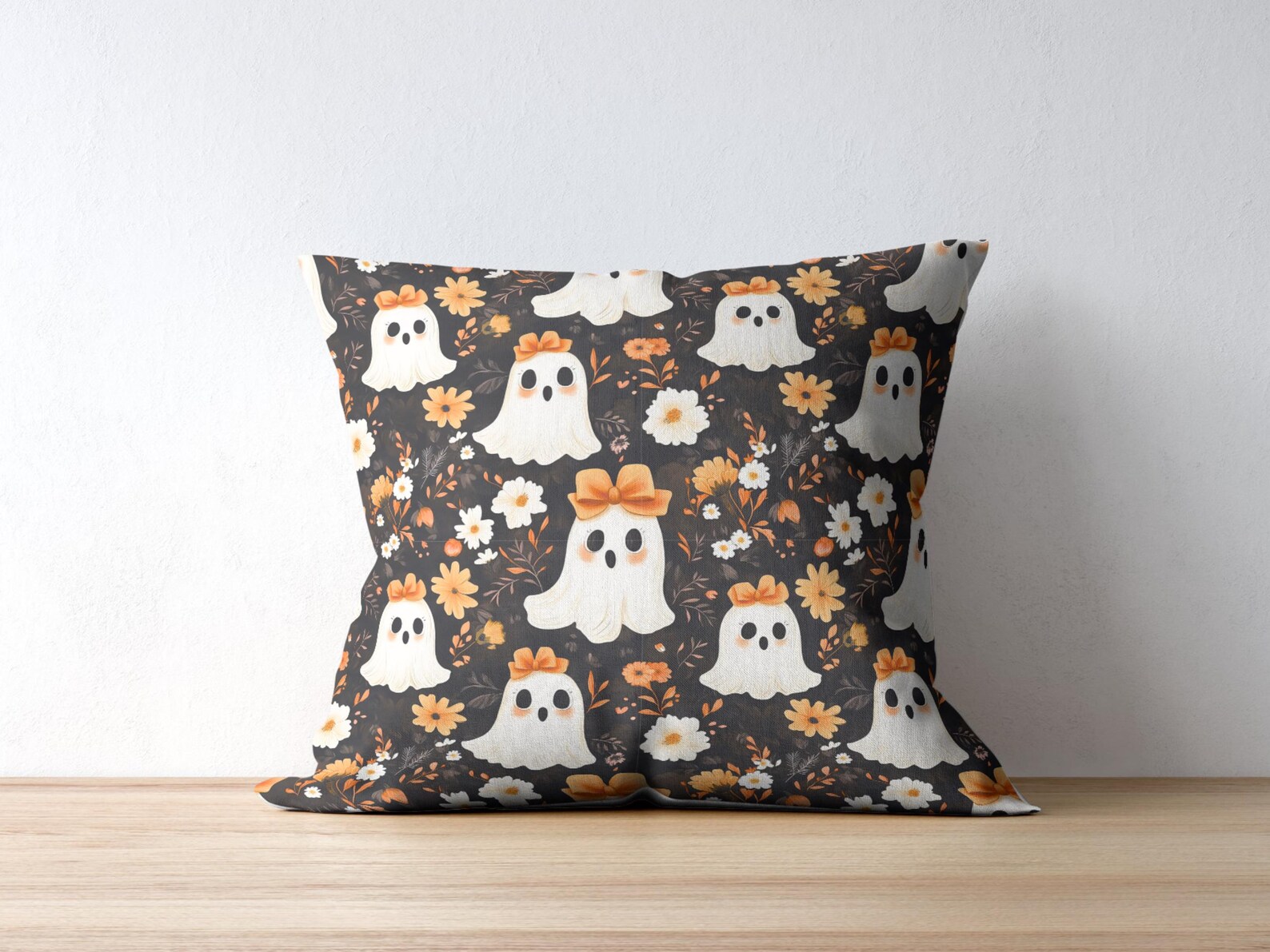 Orange Girl Bow Ghost Seamless Pattern | Watercolor Ghost Digital Paper ...