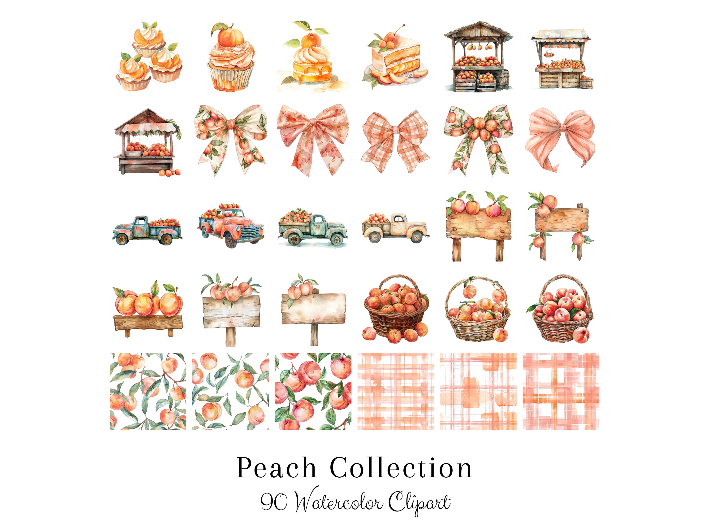 Watercolor Peach Bundle Clipart Peach Baby Shower Clipart Nursery ...