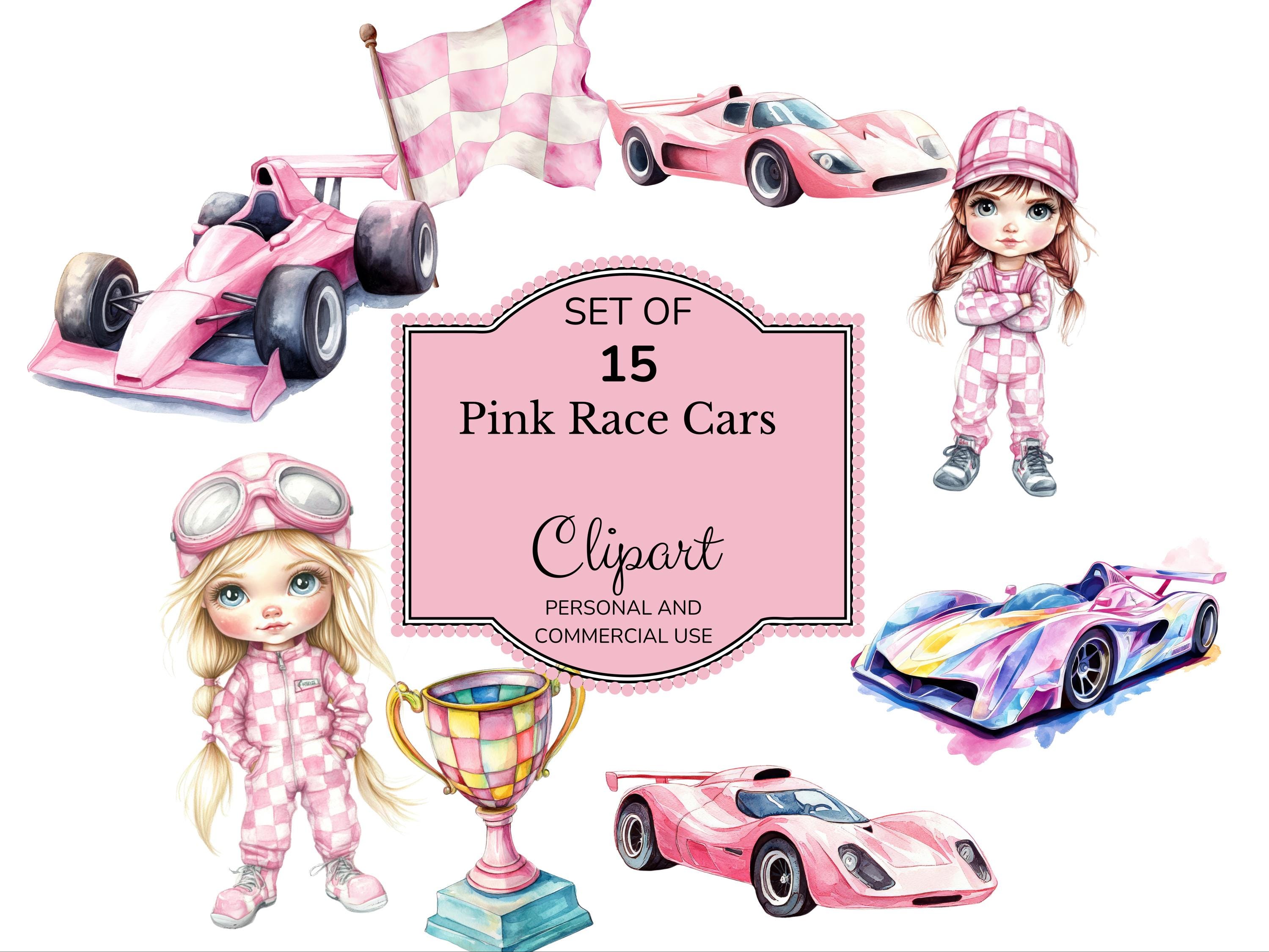 Race Car Clipart Bundle | Pink Girl Race Car Clipart | Two Fast ...