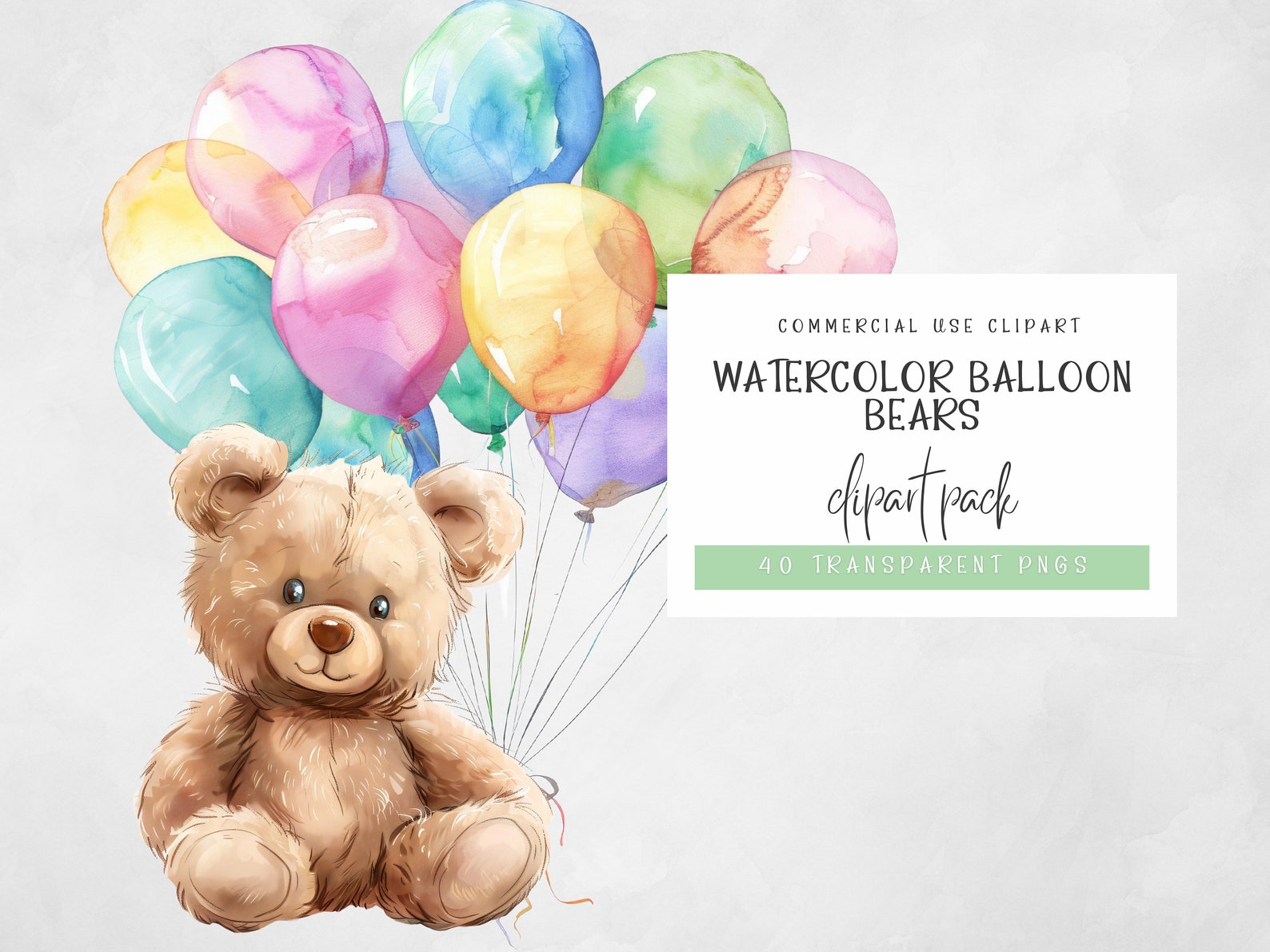 Watercolor Teddy Bear and Balloons Clipart Balloons PNG Clipart Teddy ...