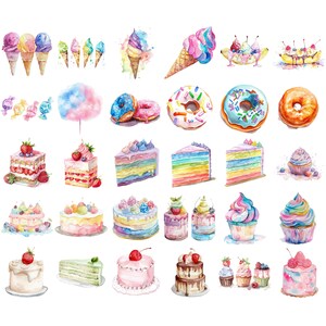 Watercolor Sweet Shop Clipart | Watercolor Sweets Clipart | Dessert ...