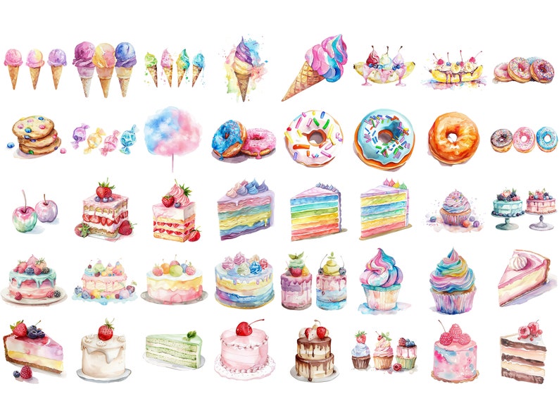 Watercolor Sweet Shop Clipart Watercolor Sweets Clipart Dessert Clip ...
