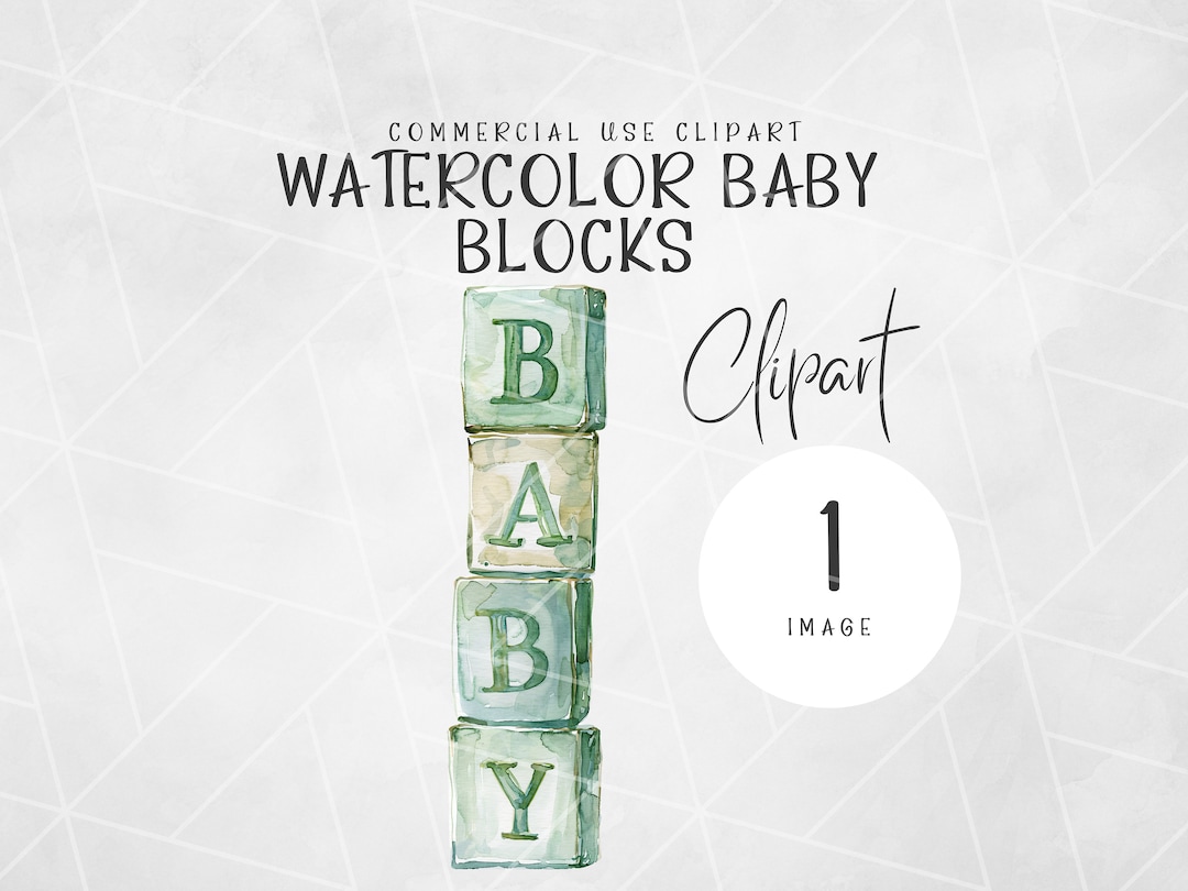 Watercolor Sage Green Baby Blocks Clipart | Stacked Baby Blocks ...