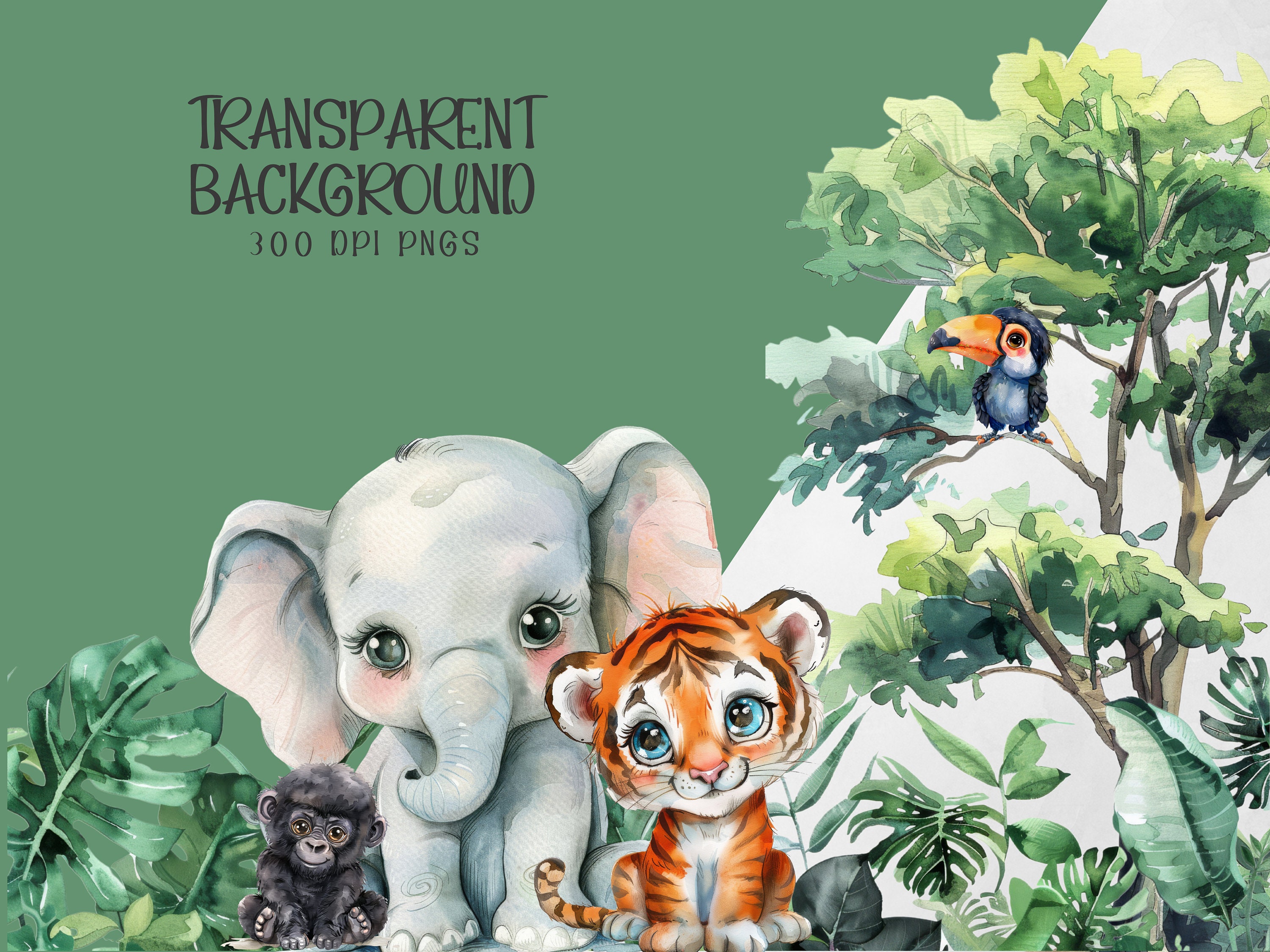 Baby Safari Animals Png Cute Baby Shower Nursery Decor Baby Shower ...