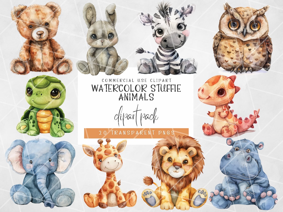 20 Vintage Cute Stuffed Animals Clipart | Watercolor Animals Doll ...