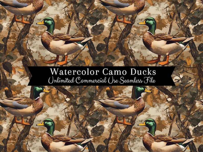Seamless Mallard Duck Pattern | Watercolor Camouflage Ducks Print ...
