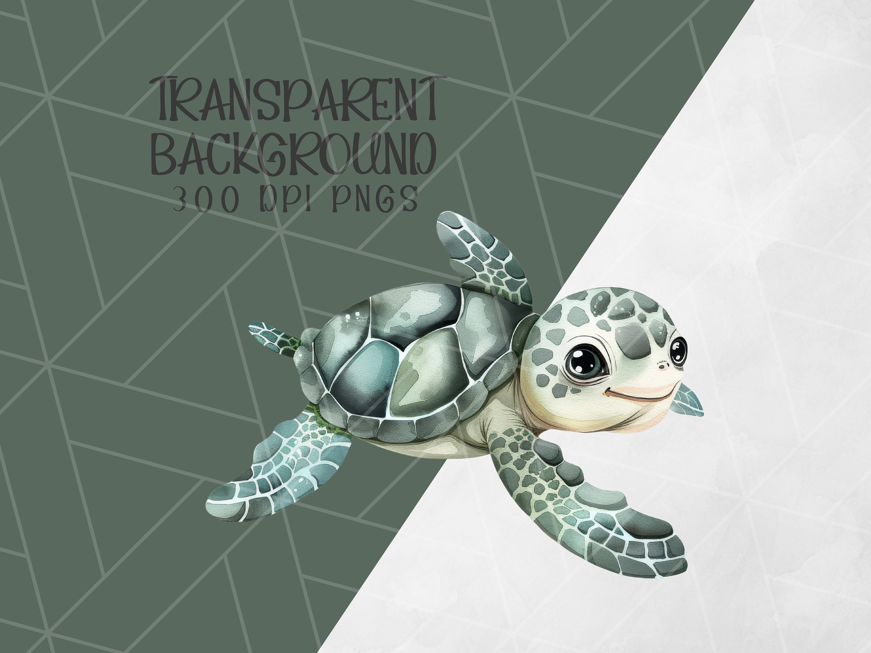 Watercolor Baby Sea Turtle PNG Clipart | Cute Turtle Clipart | Ocean ...