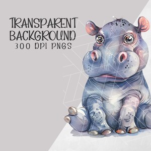 Watercolor Baby Hippo Clipart | Safari Jungle Clipart | Nursery Clipart ...