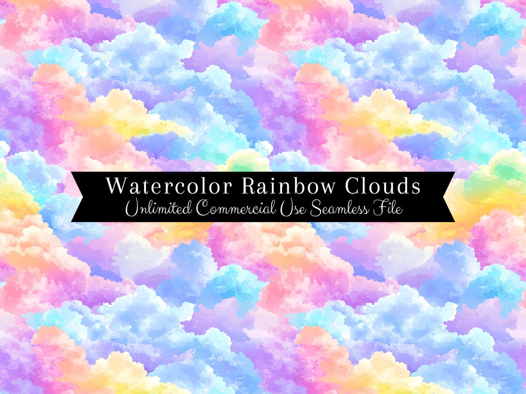 Watercolor Rainbow Clouds Seamless Print | Cloud Pattern | Commercial ...