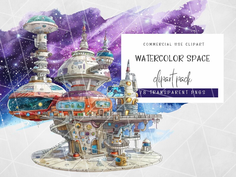Space Watercolor Clipart | Watercolor Planets Clipart | Space Digital ...