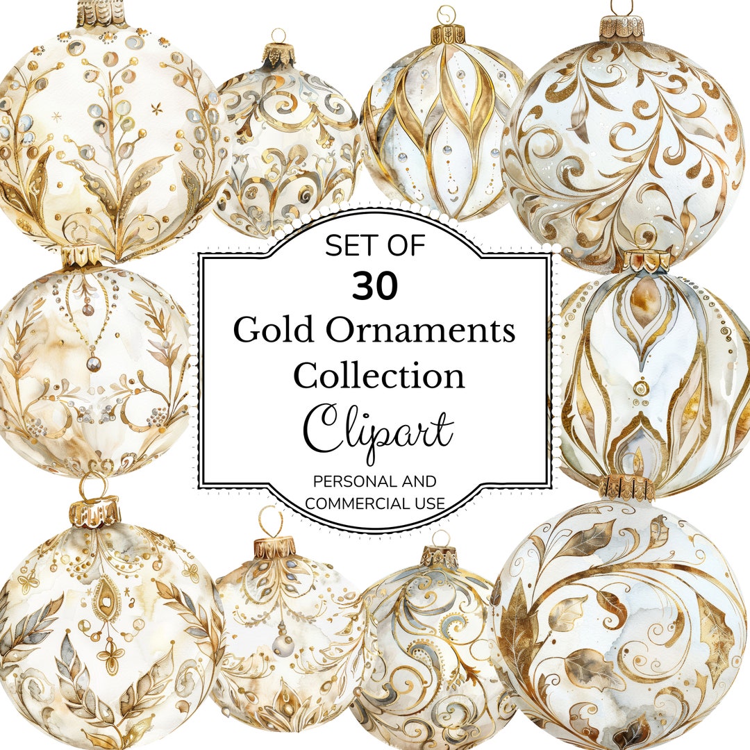Watercolor Gold Christmas Ornaments | Holiday Clipart, Commercial Use ...