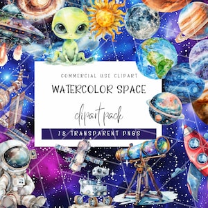 Space Watercolor Clipart | Watercolor Planets Clipart | Space Digital ...
