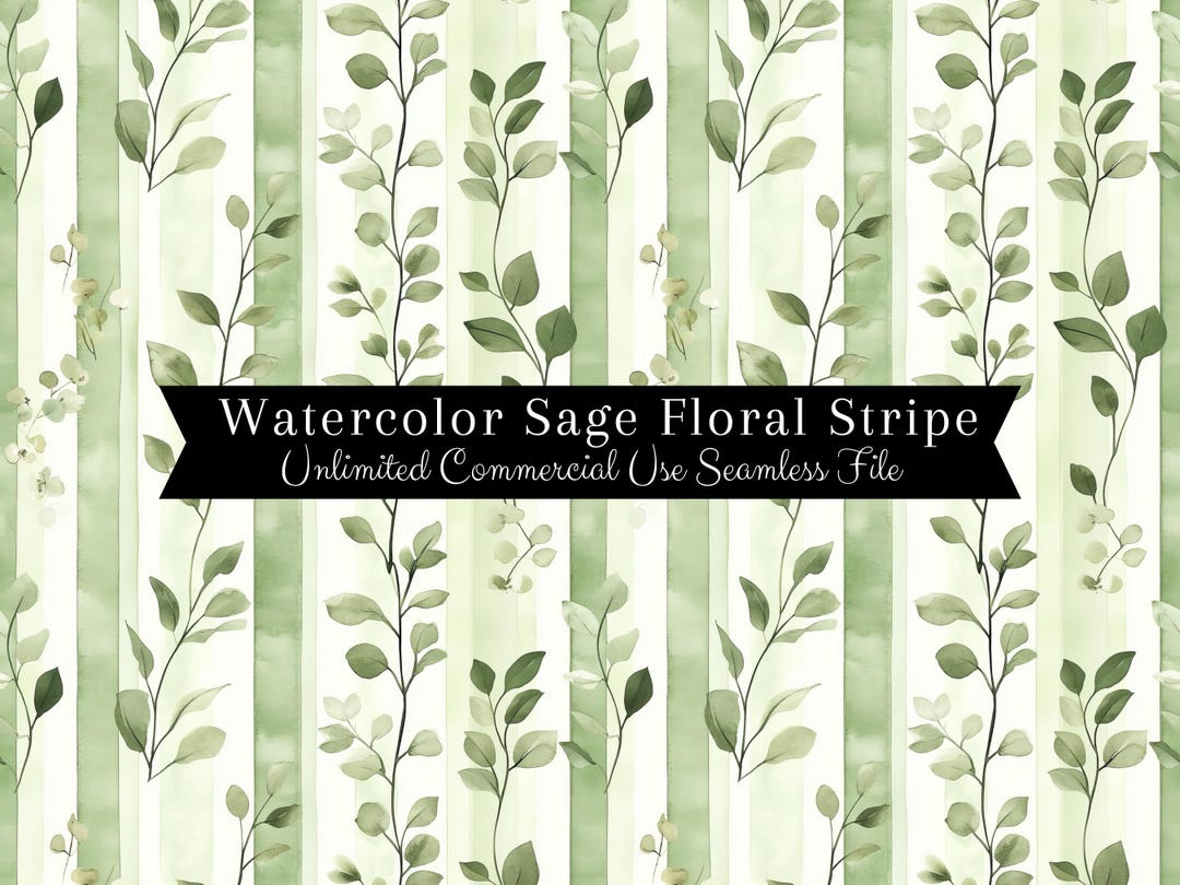 Sage Green Floral Stripe Print | Digital Paper Pack | Seamless Pattern ...
