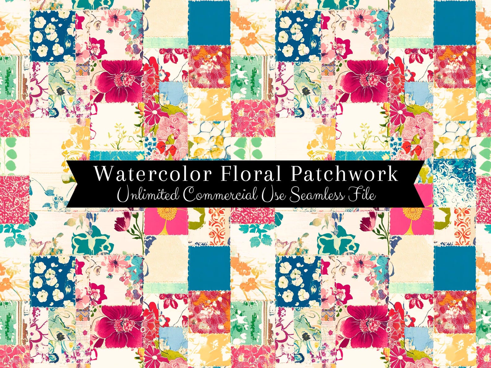 Seamless Spring Floral Patchwork Pattern | Watercolor Colorblock ...