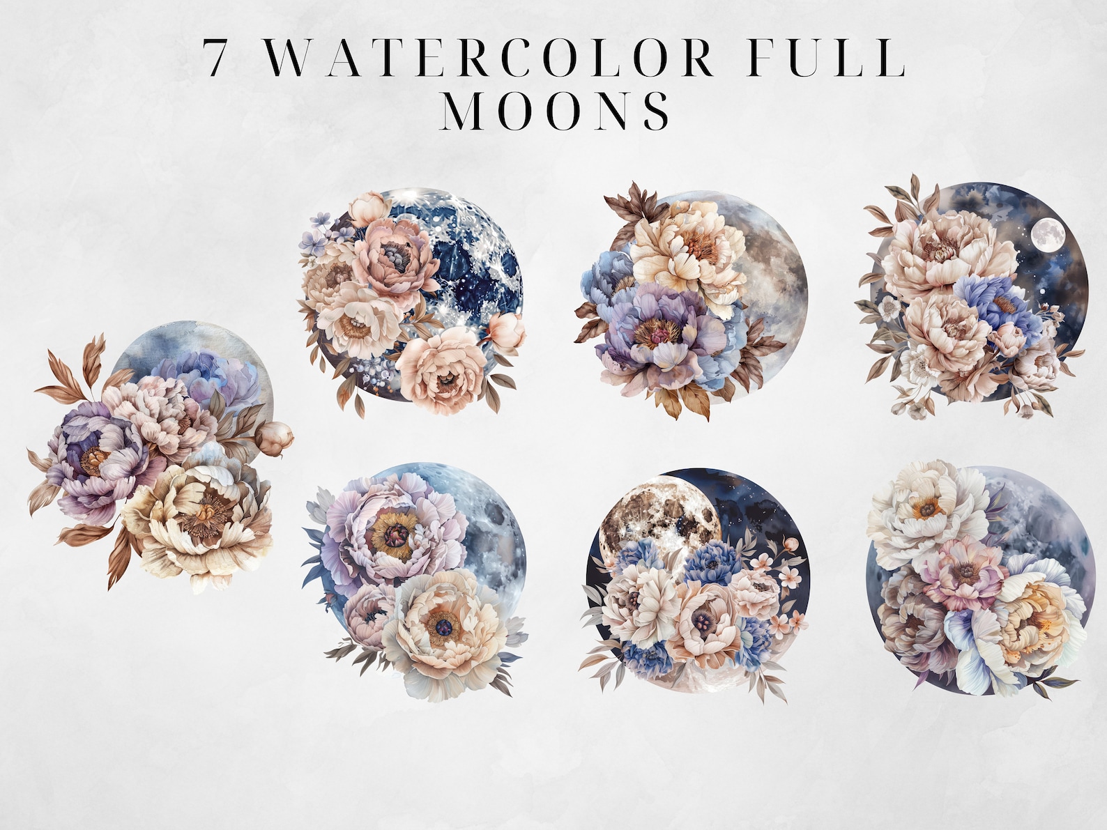 Boho Floral Moon Clipart | Crescent Moon Clipart | Peony Floral Clipart ...