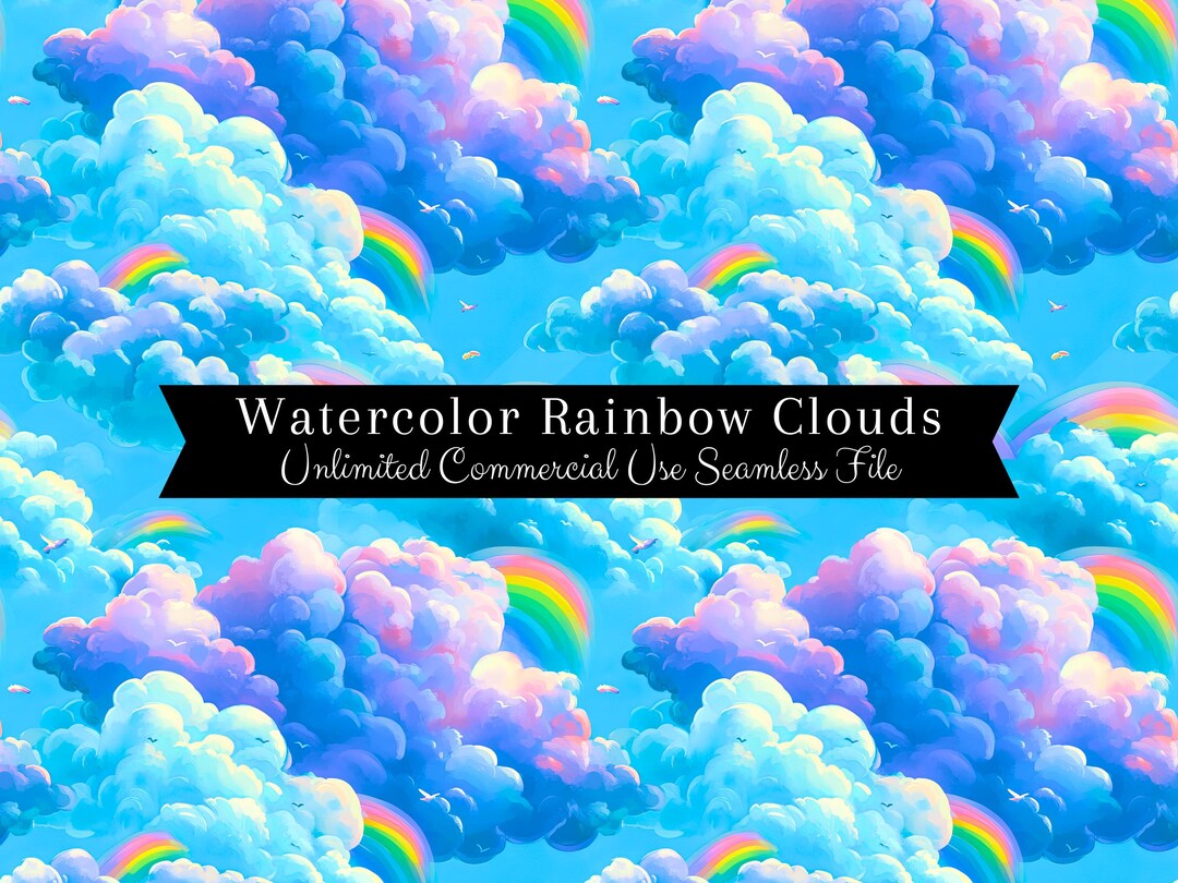 Watercolor Rainbow Clouds Seamless Print | Cloud Pattern | Commercial ...