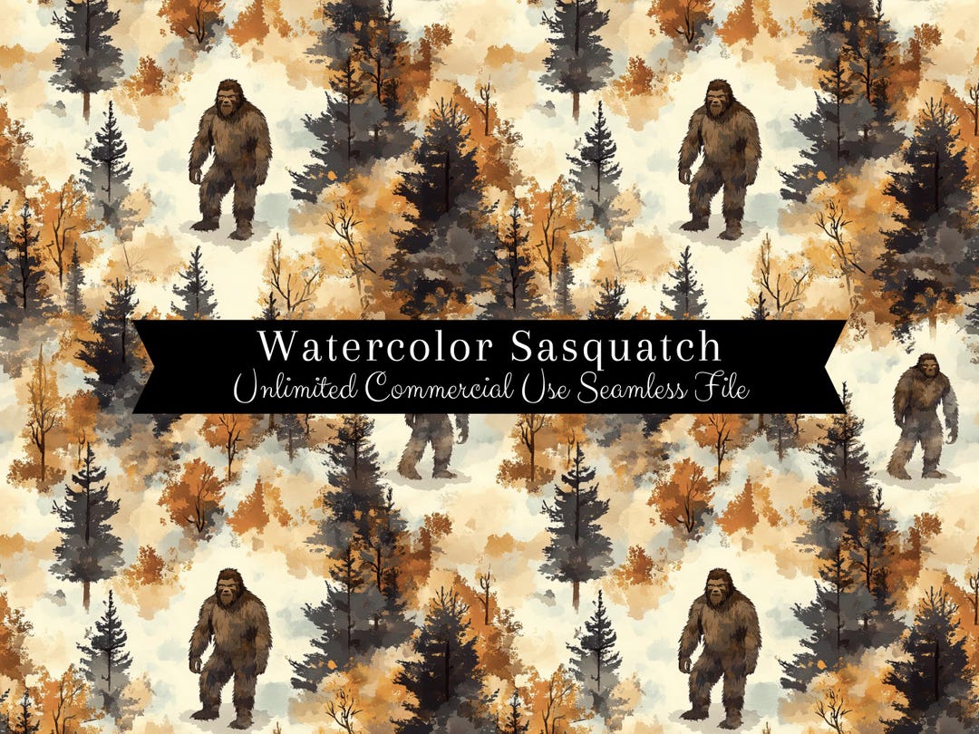 Watercolor Sasquatch Seamless Print | Big Foot Seamless Pattern ...