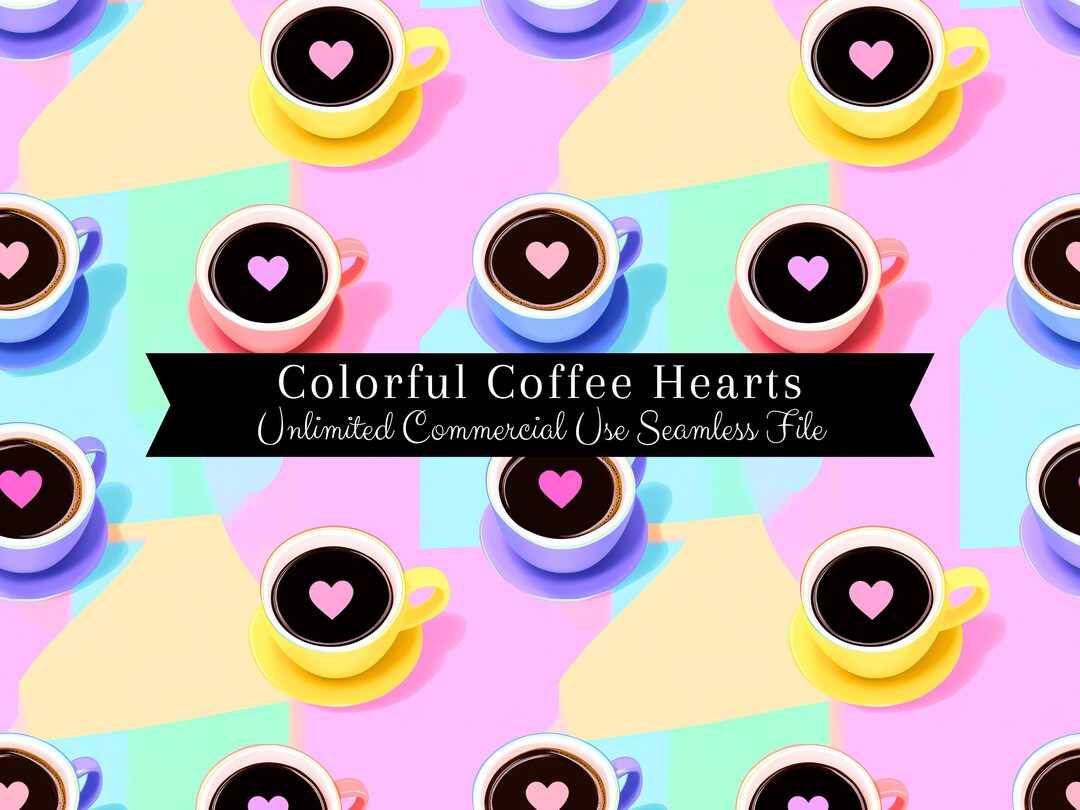 Rainbow Coffee Heart Seamless Pattern | Watercolor Coffee Digital Paper ...