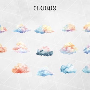 Watercolor Clouds Clipart. Weather Illustration Clipart, Commercial Use ...