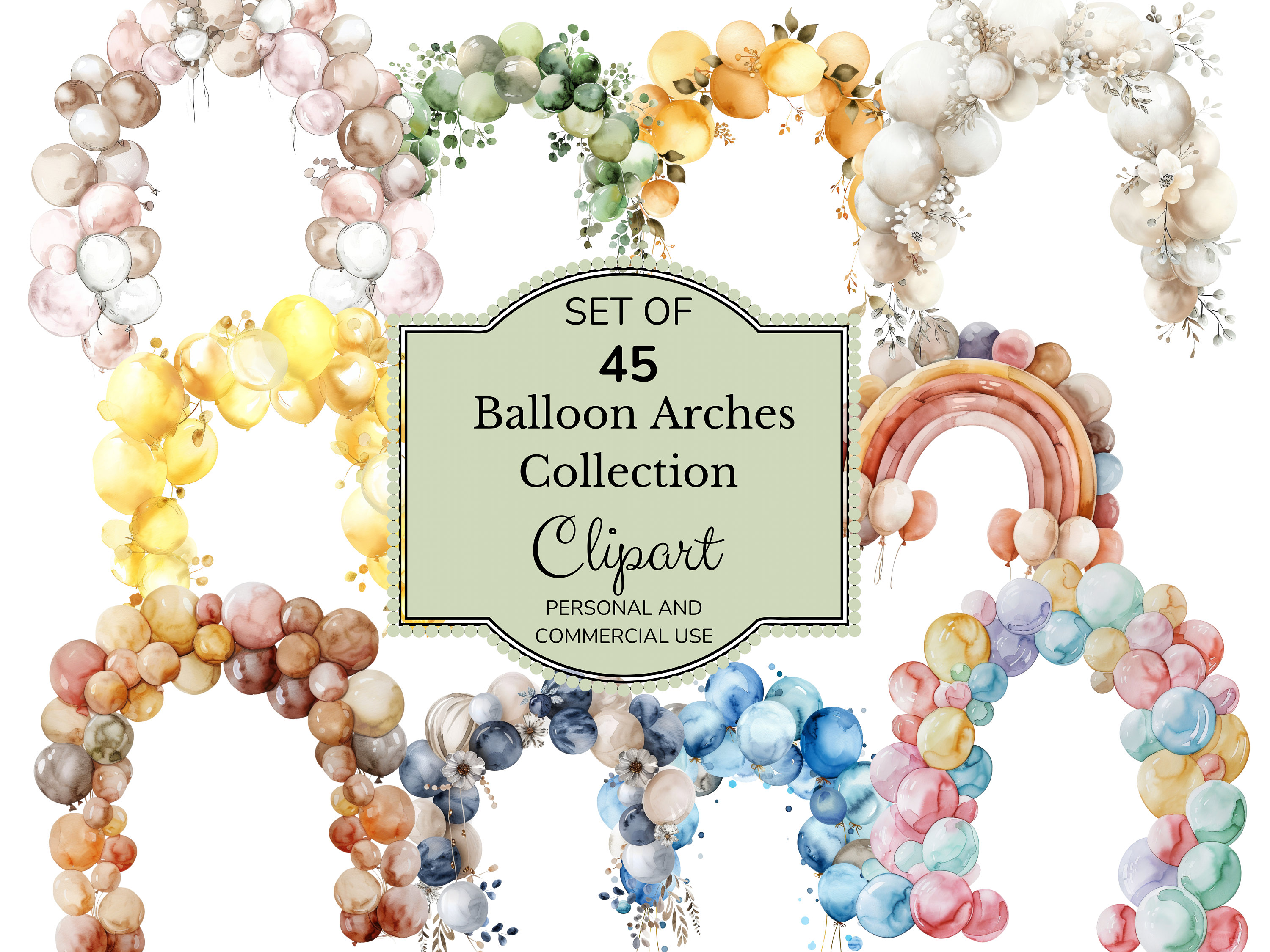 Watercolor Rainbow Balloon Clipart | Birthday Party Clipart | Balloon ...