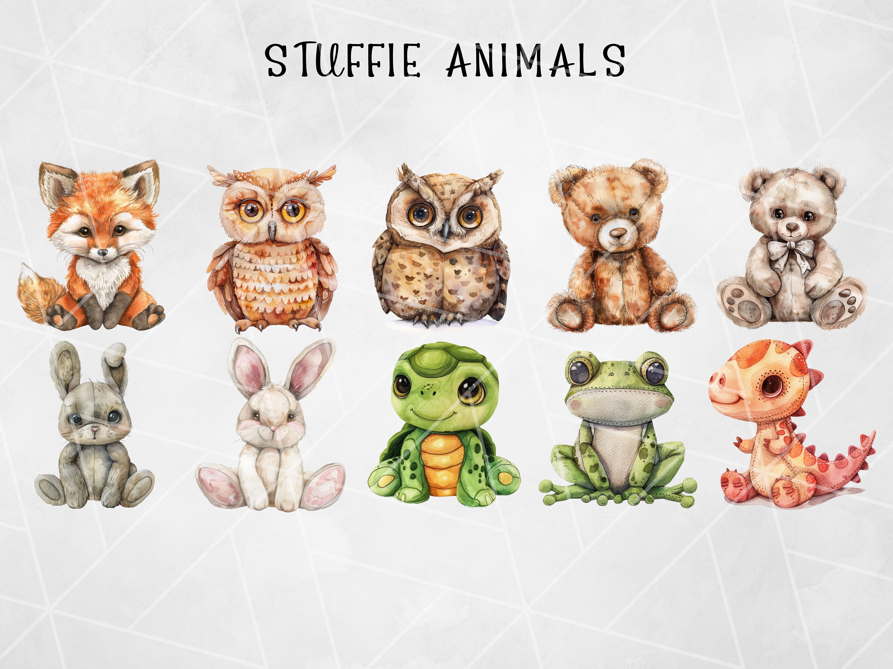 20 Vintage Cute Stuffed Animals Clipart | Watercolor Animals Doll ...