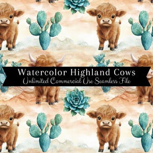 Seamless Highland Cow Pattern | Watercolor Succulent | Farm Backgrounds ...