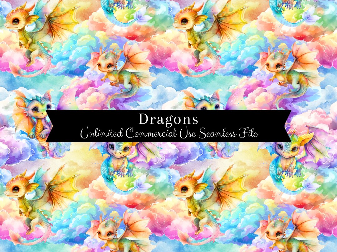 Baby Dragon Seamless Pattern | Watercolor Dragon Digital Paper ...