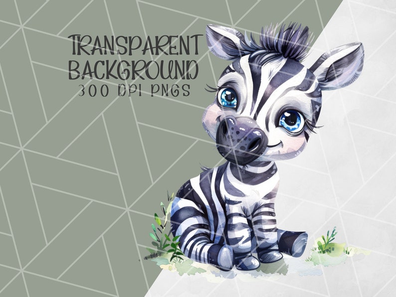 Watercolor Baby Zebra Clipart Safari Jungle Clipart Nursery Clipart Zoo ...