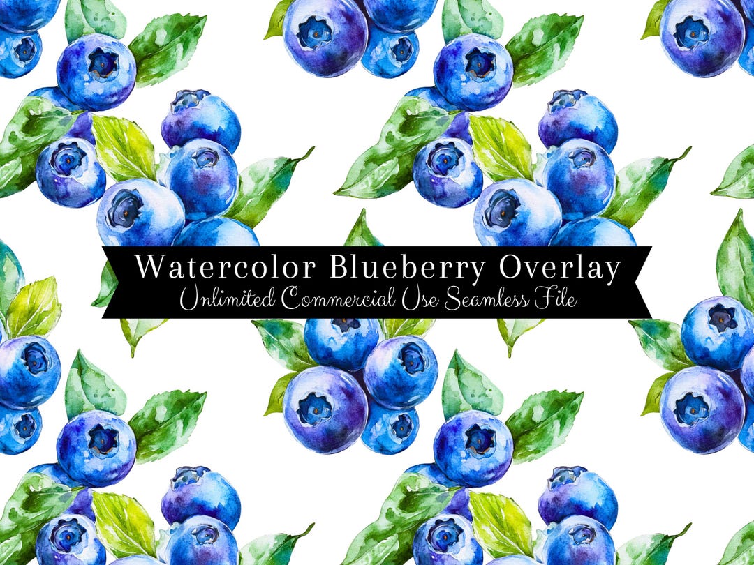Overlay Blueberry Seamless Pattern | Watercolor Blueberry Seamless ...