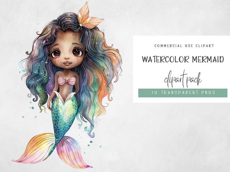 Watercolor Mermaid Clipart Bundle Under the Sea Clipart Watercolor ...