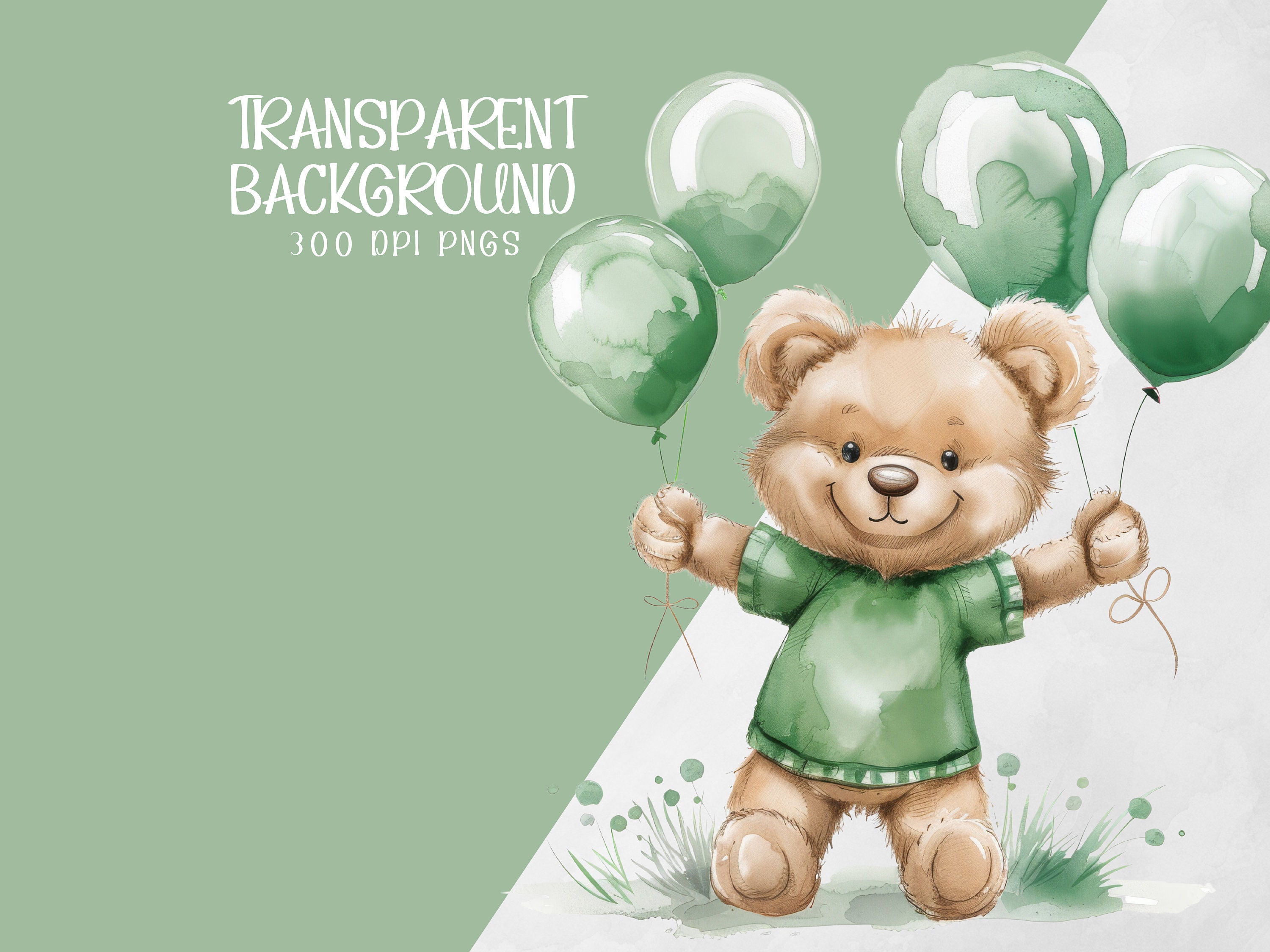 Watercolor Sage Green Clipart | Teddy Bear Clipart | Baby Shower ...