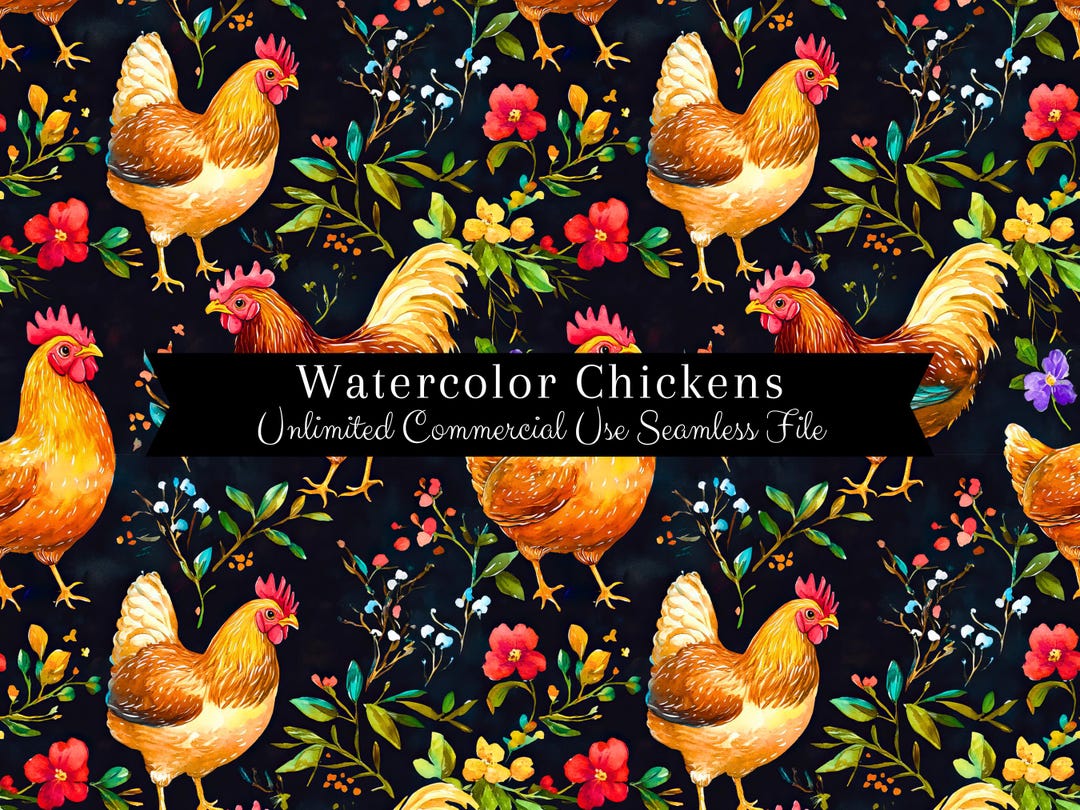 Seamless Spring Chicken Floral Pattern | Watercolor Chicken Seamless ...