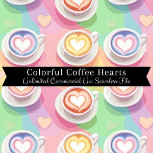 Rainbow Coffee Heart Seamless Pattern | Watercolor Coffee Digital Paper ...