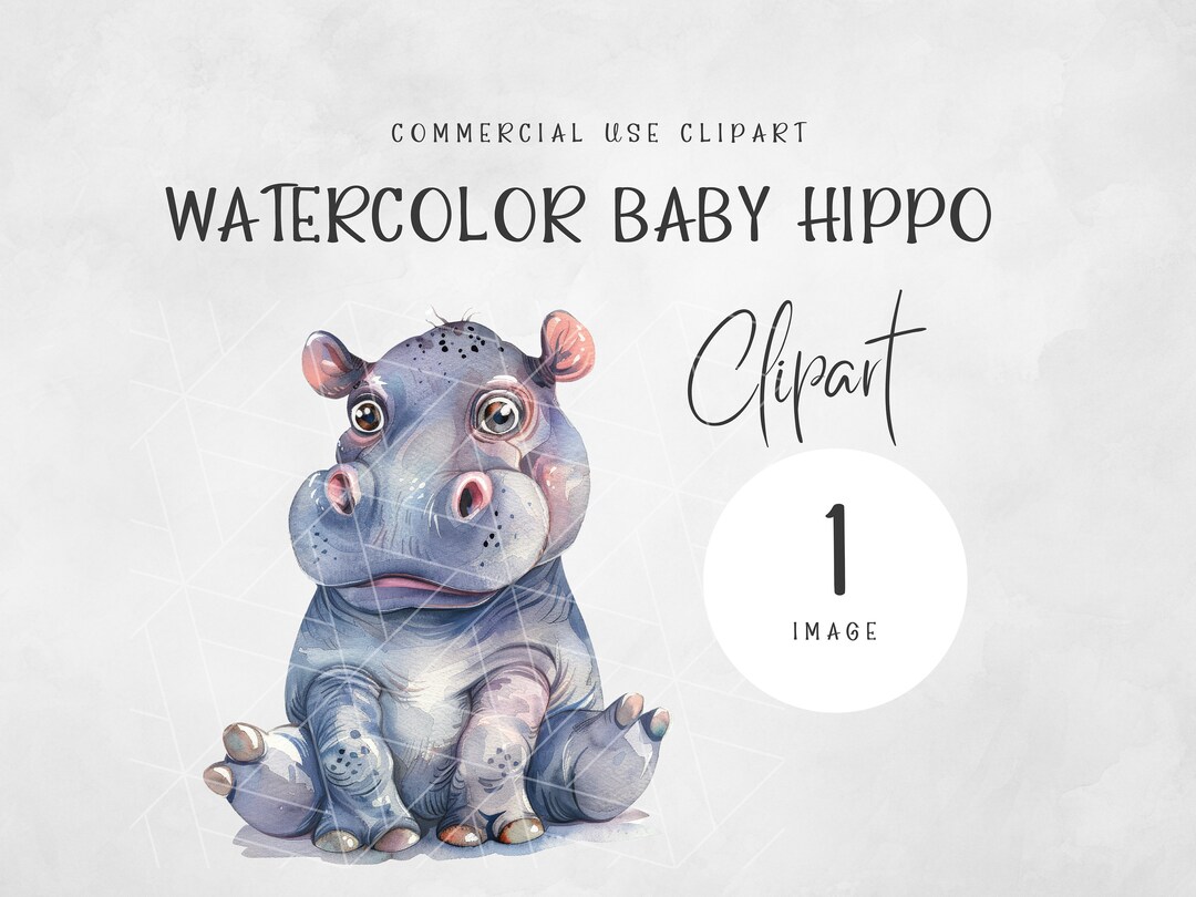 Watercolor Baby Hippo Clipart | Safari Jungle Clipart | Nursery Clipart ...