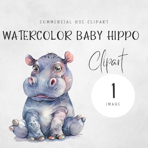 Watercolor Baby Hippo Clipart | Safari Jungle Clipart | Nursery Clipart ...