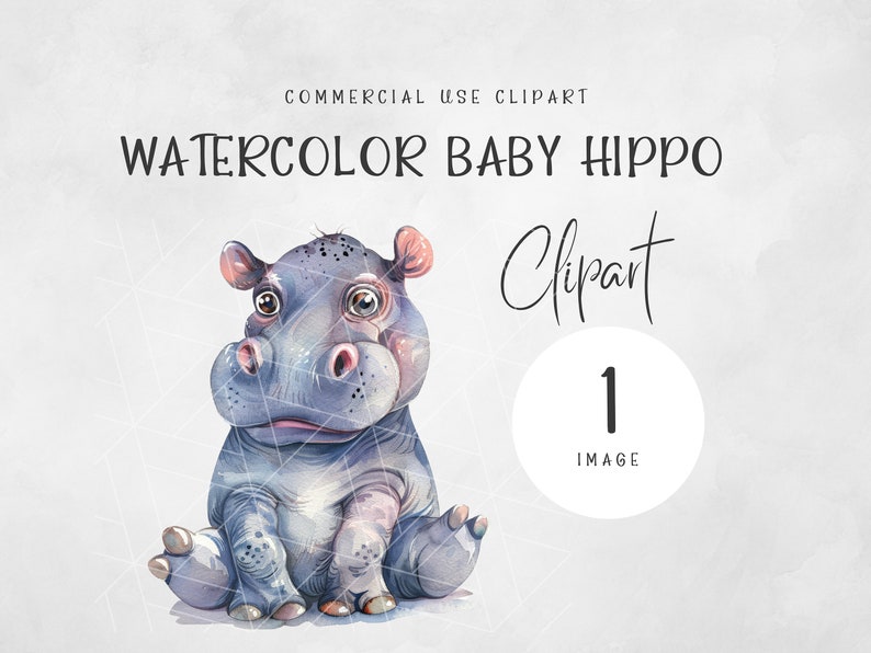 Watercolor Baby Hippo Clipart | Safari Jungle Clipart | Nursery Clipart ...