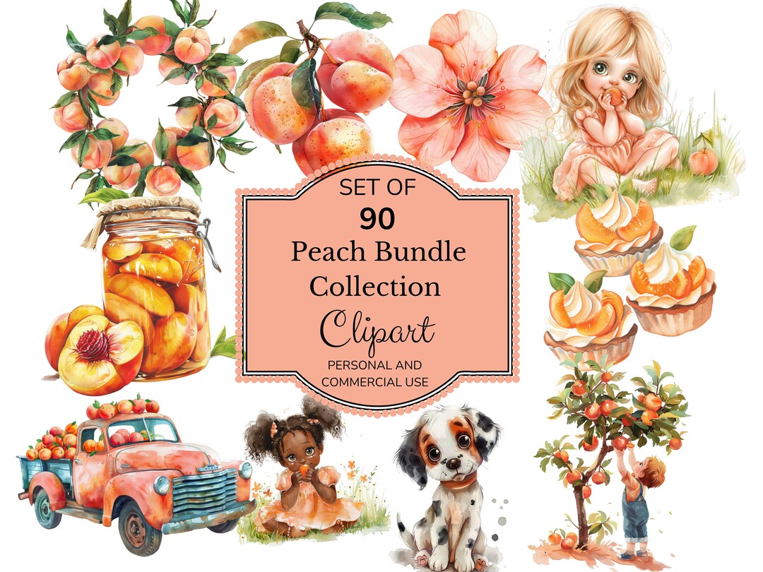 Watercolor Peach Bundle Clipart | Peach Baby Shower Clipart | Nursery ...