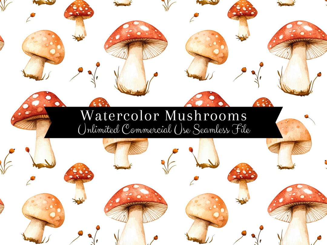 Watercolor Mushroom Seamless Print | Cottage Core Seamless Pattern ...
